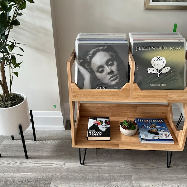 Turntable Stand With Vinyl Storage – Wooden Record Player Table – Mid ...