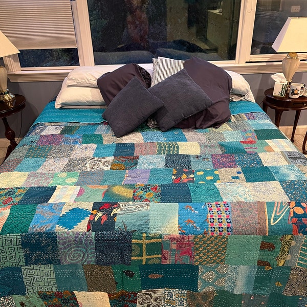 Bohemian Patchwork Quilt Kantha Quilt Handmade Vintage Quilts Queen Size Bedding Throw Blanket ...