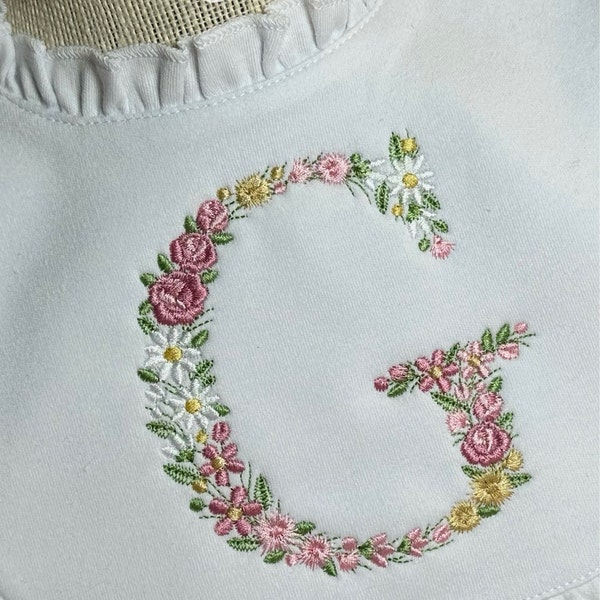 Machine Embroidery LETTER G Uppercase 10cm / 4" Tall Dainty Floral Font ...