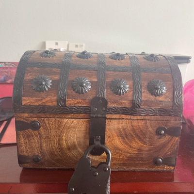 Pirate Wooden Treasure Chest With Antique Iron Lock and Skeleton Key ...