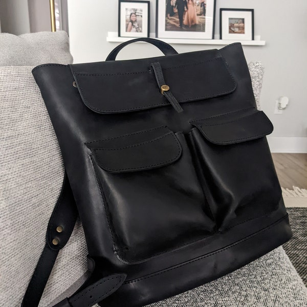 Handcrafted LEATHER BACKPACK in Cognac Brown Color With Two Front ...