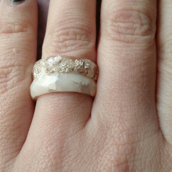 Resin Ring - Clear Eco Resin Faceted Ring With Silver Flakes - Resin ...