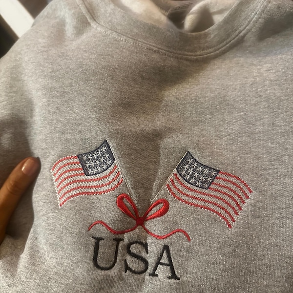 USA Flag Embroidered Sweatshirt, Patriotic Embroidered Sweatshirt ...