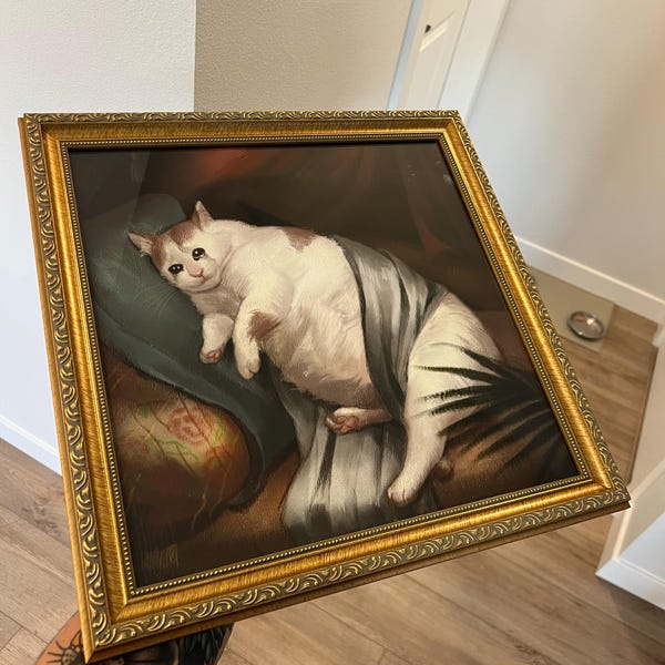 Fat Cat Crying Poster, Funny Chonk Painting Meme Wall Art, Ugly ...