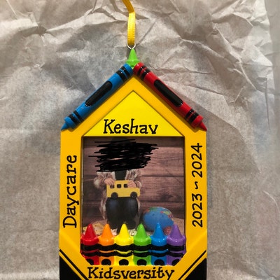 Crayon Picture Frame School Grades Personalized Christmas Ornament-prek ...