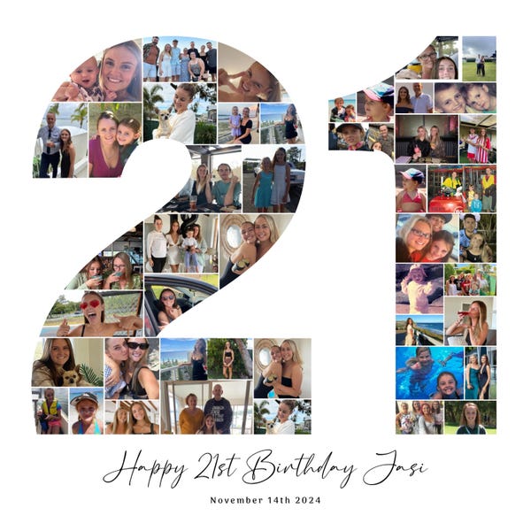 21st Birthday Photo Collage, 21st Birthday Gift, Birthday Number 21 ...