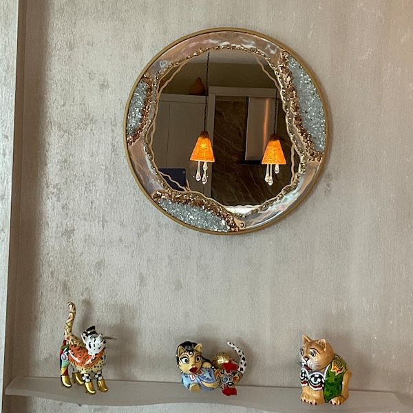 White and Gold Resin Mirror, Super Gorgeous 30” Resin Mirror, Custom ...