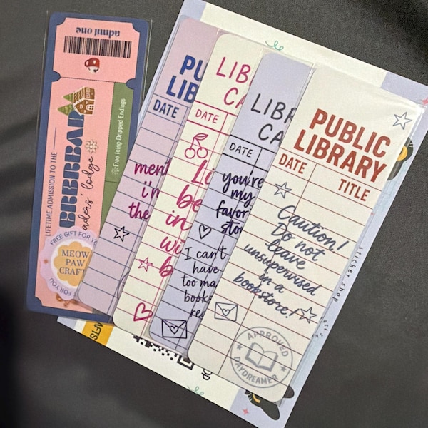 Library Card Bookmarks, Funny Bookish Quotes Bookmark Set, Vintage ...