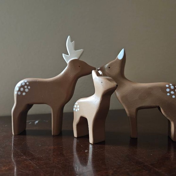 Wooden Deer Family, Wooden Stag Doe Fawn, Handmade Deer, Montessori Toy ...