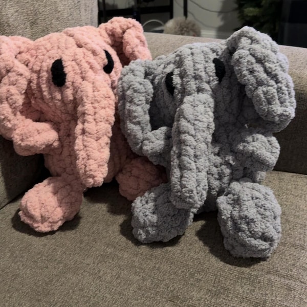 Fingerknit Chunky Elephant Plushie Pattern With Video Tutorial Elephant ...