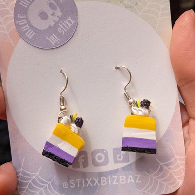 Non Binary Pride Miniature Cake Earrings or Charm nickel Free Enby ...