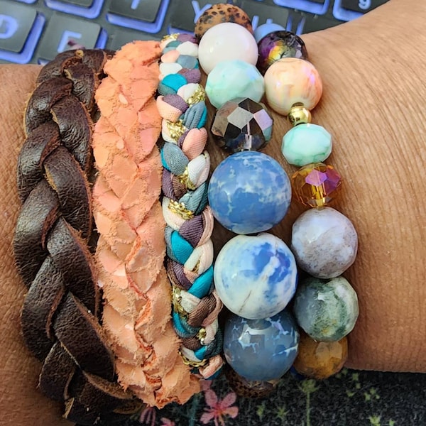 Gemstone Stretch Bracelet Stack Layering Bracelets Earthtone Stack ...