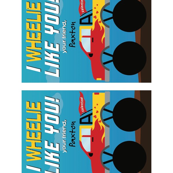 Doughnut Monster Truck Valentine Card, I Wheelie Like You, Children's ...