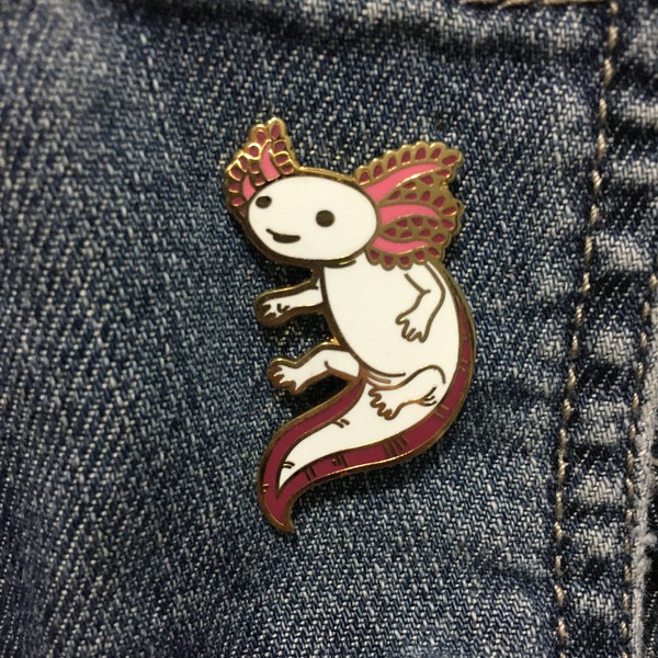 The Original Axolotl Hard Enamel Pin - White, Gold, and Pink - Lapel ...