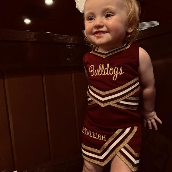 Maroon & Gold Cheer Uniform, Customized Cheerleading Uniform, Girls ...
