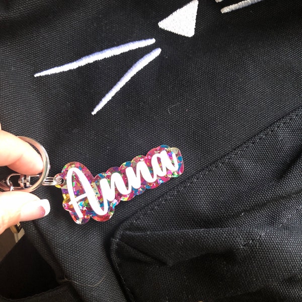 Personalized Name Keychain, Cute Confetti Acrylic Keyring, Backpack ...
