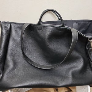 Extra Large Black Leather Tote Bag , Oversized Work and Travel Computer ...