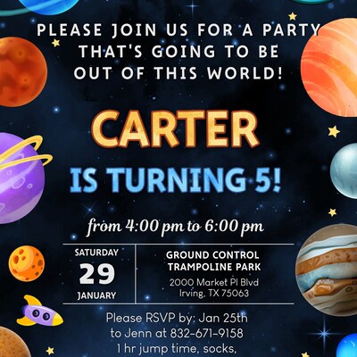 Planet Birthday Invitation, Outer Space Party Invite, Space Themed ...
