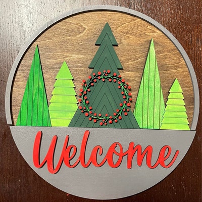 Welcome Pine Tree Wreath Sign, DIGITAL Download, Round Door Hanger Svg ...