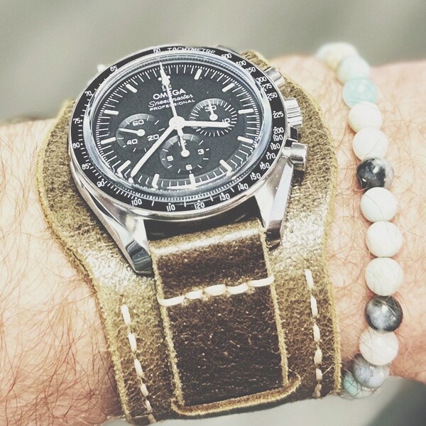 Leather Watch Strap, Bund Strap, Distressed Leather Cuff Watch Band for ...