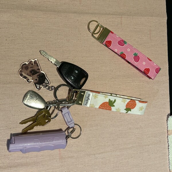 Peach Picnic Keychain Wristlet Peach Key Fabric Wristlet Key Fob Car ...