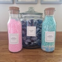 White Minimalist Laundry Labels Washing Powder Scent Boosters Home ...