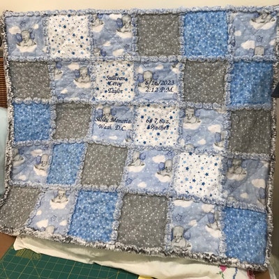 Blue Elephant Rag Quilt Kit, 72 Quilt Blocks 7 Flannel Fabric Pre Cut ...