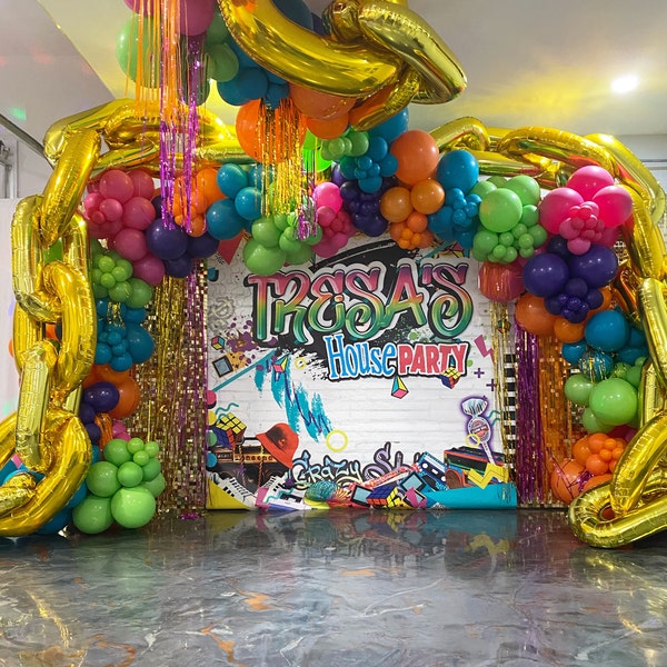 Retro 90s Neon Birthday Personalized Backdrop | Throwback Retro ...