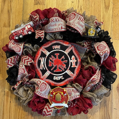 Fire Fighter Decor, Firefighter Wreath Sign, Wall Decor, Fireman ...