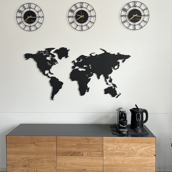 Metal World Map Clocks Wall Art, World Map Office Decor,metal Wall ...
