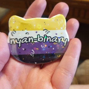 Nonbinary Nyan-binary Pride Button Cat Kitty Non Binary Gender Neutral ...