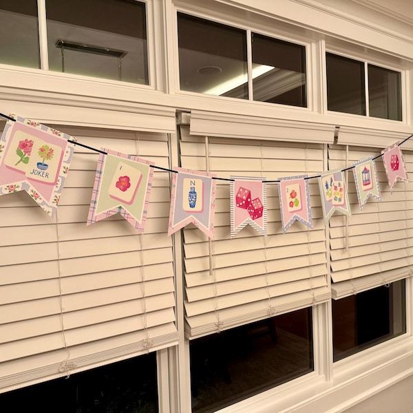 Printable Mahjong Party Banner, Retro Pink Floral Mahjong Garland ...