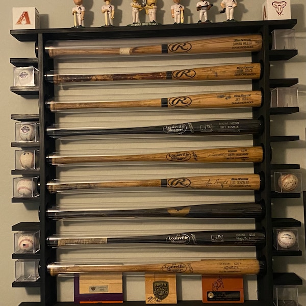 7bat Wood - Baseball Bat Display Rack W/ Double Shelves- Premium Pine ...