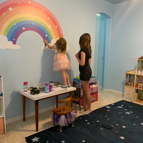 Large Rainbow Wall Decal for Kids Playroom, Small Rainbow Sticker ...