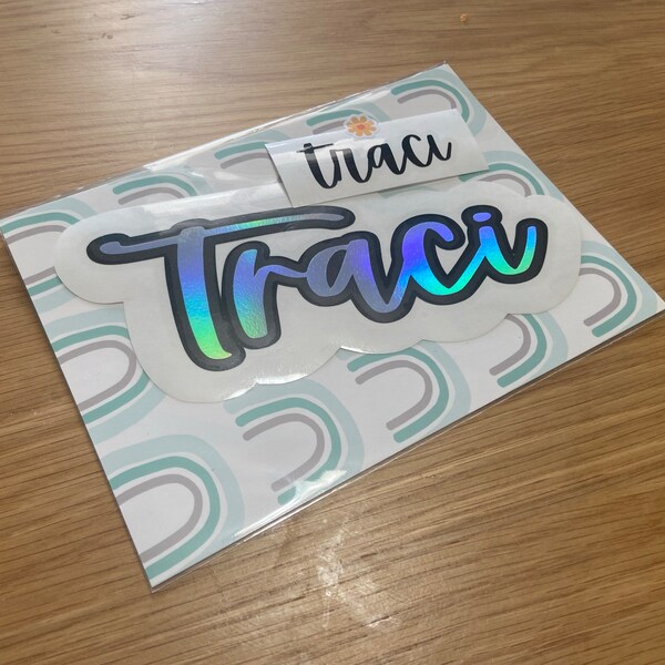 Free Shipping - Holographic Vinyl Name Decal, Vinyl Name Sticker ...