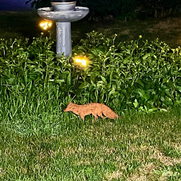 Rustic Metal Fox Garden Sculpture | Weathered Fox Outdoor Decor | Rusty ...