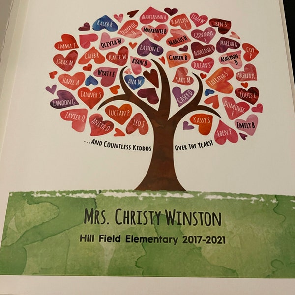 CUSTOM Teacher Heart Tree Printable - Personalized Teacher Appreciation ...