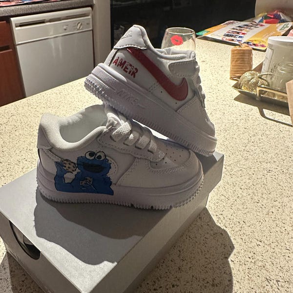 Sesame Street Elmo Cookie Monster Inspired Air Force 1 Trainers ...