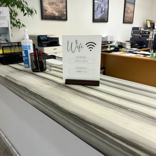 Wifi Acrylic Sign W/ Wood Base - 6.5 X 7.75" Ice or Black Table Sign ...