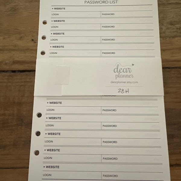 Printed Password List Insert - Password Keeper Refill - Website Login ...