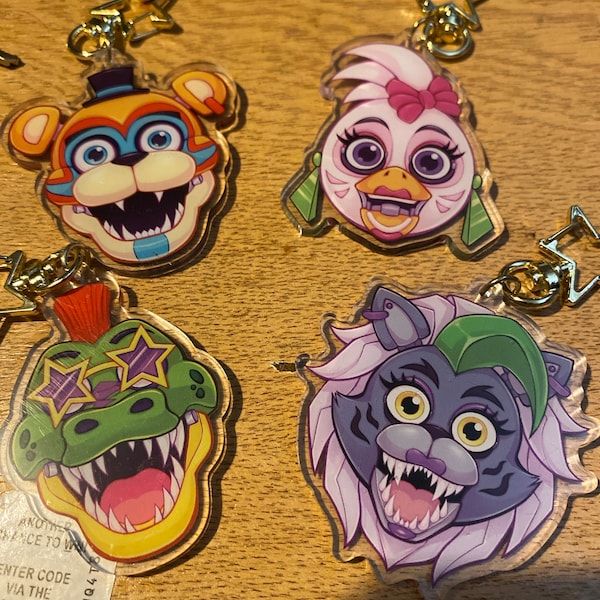 FNAF Security Breach Keychains Glamrock / Shattered Freddy, Monty ...