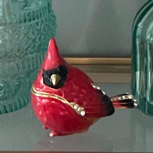Small Cardinal Trinket Box. Hand Painted Red Enamel With Austrian ...
