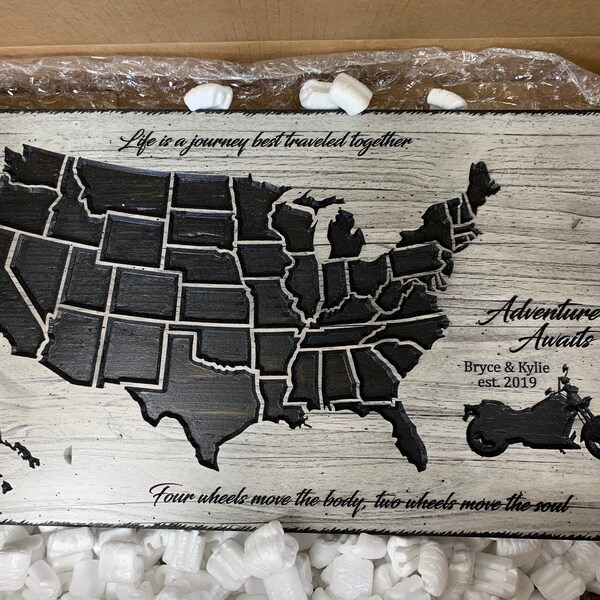 Motorcycle Road Trip Map Picture, Push Pin Map, US Map to Track Travels ...