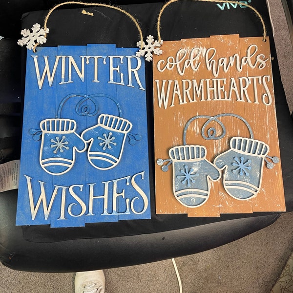 Winter Wishes Mittens Door Hanger Sign File File SVG, Glowforge ...