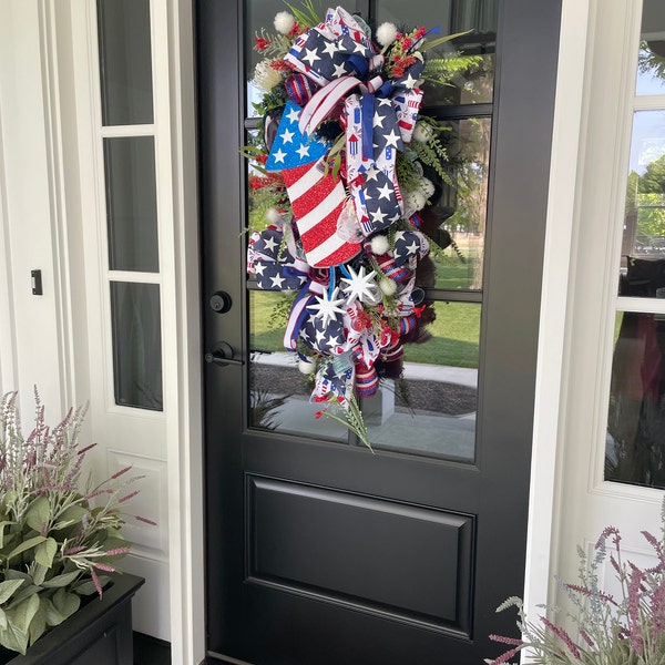 Elegant Christmas Swag With Red Velvet Magnolias, Cardinals, and ...