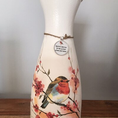 Robin Vase, With Charm Decouoage, Vase, Gifts, Xmas Gifts, Robins ...