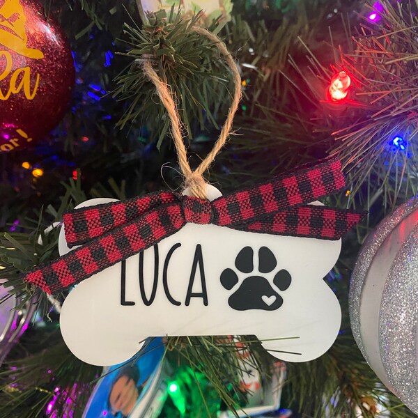 Personalized Dog Bone Christmas Tree Ornament, Custom Pet Name Ornament ...