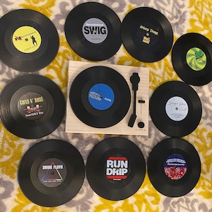 Funny Vinyl Record Coasters With Turntable Holder Make a Set With 6 ...