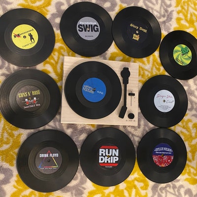 Funny Vinyl Record Coasters With Turntable Holder Make a Set With 6 ...