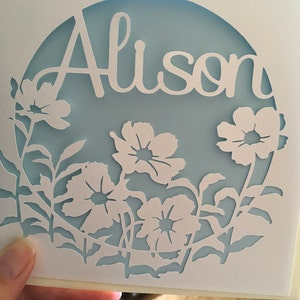 Personalised Floral Papercut Name Card, Wedding / Anniversary Gift ...